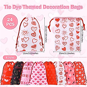 24 Pcs Wedding Gift Bags Wedding Drawstring Bags Heart Print Present Wrapping Bags Pink Candy Wedding Cookie Snacks Bags for Valentine's Day, Bridal Shower, Anniversary, Mother's Day Party Favors