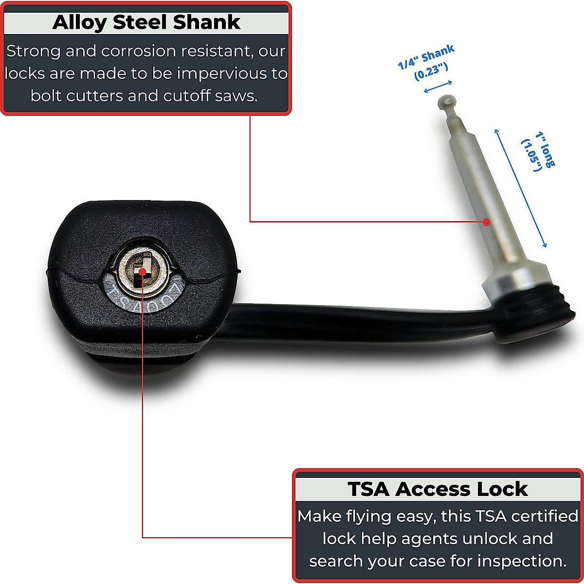 1x Black, 1x Red TSA Approved Tactical Gun Case Locks | Protective Rubber Sleeve & Cut-Resistant MonoShaft | Secure Single Shaft Padlock for Guns Luggage Rifles Pistols & Revolver Cases - Child Safe