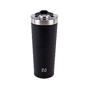 NAYAD Stainless Steel Vacuum Insulated Thermos Tumbler, Automotive Cup Holder Compatible Travel Coffee Mug Water Bottle with Straw and Lid for Iced Cold/Hot, 22 oz, Black