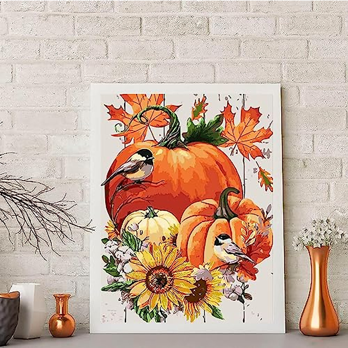 SOTYIOO Paint by Numbers for Adults, Thanksgiving Paint by Numbers for Adults Beginner Drawing Paintwork with Paintbrushes On Canvas Wrinkle-Free Canvas Acrylic Pigment Oil Paint (Fall 16x20inch)