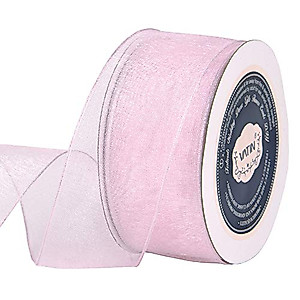 VATIN Christmas Ribbon Sheer Organza Wired Ribbon 1-1/2 inch 25 Yards ( 75Ft ) -Light Pink/Baby Pink ,Perfect for Making Bows and Wreaths