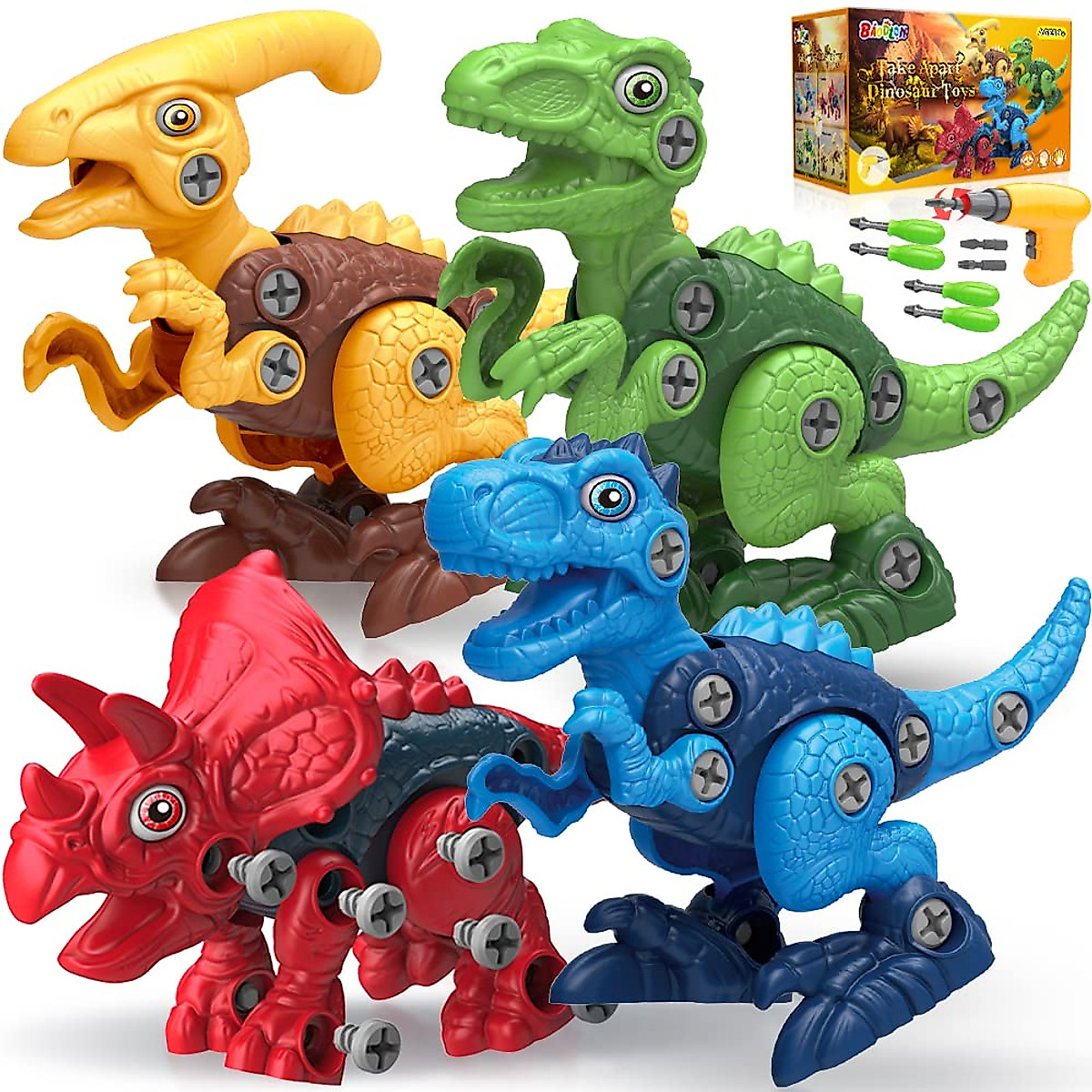 BAODLON Dinosaur Toys for 3 4 5 6 7 Year Old Boys, Take Apart Dinosaur Toy for Kid 3-5 5-7 Building Toy with Electric Drill, Learning Educational STEM Construction Toy Christmas Birthday Gift Boy Girl
