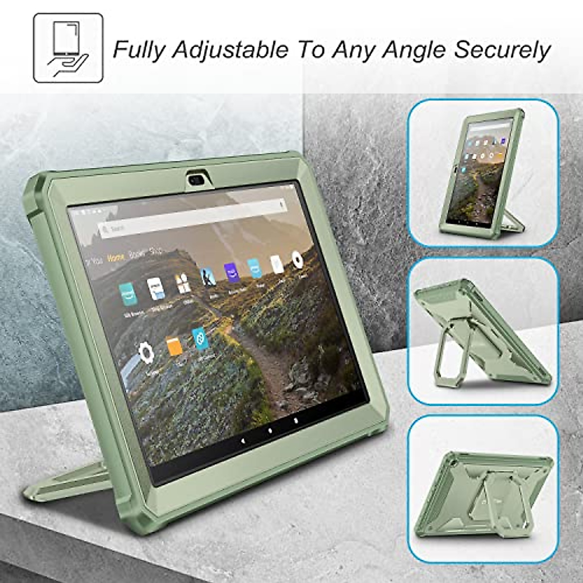Fintie Case for Amazon Fire HD 10 & Fire HD 10 Plus (11th Generation, 2021 Release) - [Tuatara Rotating] Multi-Functional Grip Carry Stand Cover w/Built-in Screen Protector, Sage Green