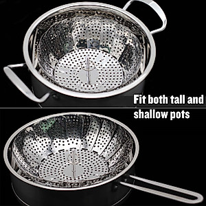 TOPOKO Vegetable Steamer Basket, Fits Instant Pot Pressure Cooker 5/6 QT and 8 QT, 18/8 Stainless Steel, Folding Steamer Insert For Veggie Fish Seafood Cooking, Expandable to Fit Various Size Pot