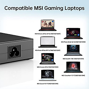 180W 150W 20V Charger for MSI Katana GF66 GF76, MSI Pulse GL66 GL76, MSI Pulse WF66 WF76, MSI Stealth 15M, MSI Creator M16, MSI Crosshair 15 17, MSI Sword 15 17, MSI A17-180P4B A18-150P1A AC Adapter