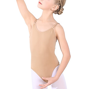 TENVDA Girls Nude Seamless Undergarment Camisole Tan Leotard Nudie Dance Bodysuits for 12-16 Years Old Kids Ballet Gymnastics