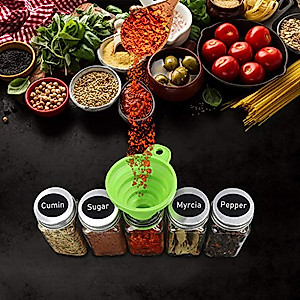 DHSBTLS 30 Pcs Glass Spice Jars with Spice Labels,6oz Empty Square Spice Bottles with Shaker Lids and Airtight Metal Caps,Chalk Marker and Silicone Collapsible Funnel Included