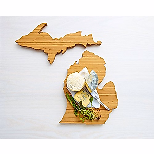 AHeirloom: The Original Michigan State Shaped Serving & Cutting Board. (As Seen in O Magazine, Good Morning America, Real Simple, Brides, Knot.) Made in the USA from Organic Bamboo, Large 15"