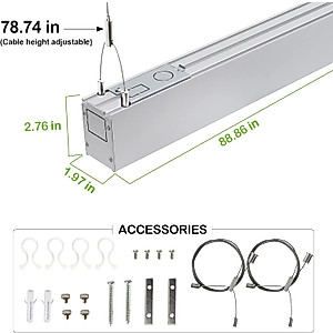 hykolity 8FT Linkable LED Linear Light, 80W 9200lm 3000K/4000K/5000K CCT Selectable, 0-10V Dimmable Architectural LED Suspension Office Lighting Fixture for Market, Garage, ETL,4 Pack - Silver