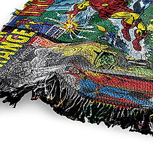 LOGOVISION Marvel Comic Blanket, 50"x60" Misc. Comic Collage Woven Tapestry Cotton Blend Fringed Throw