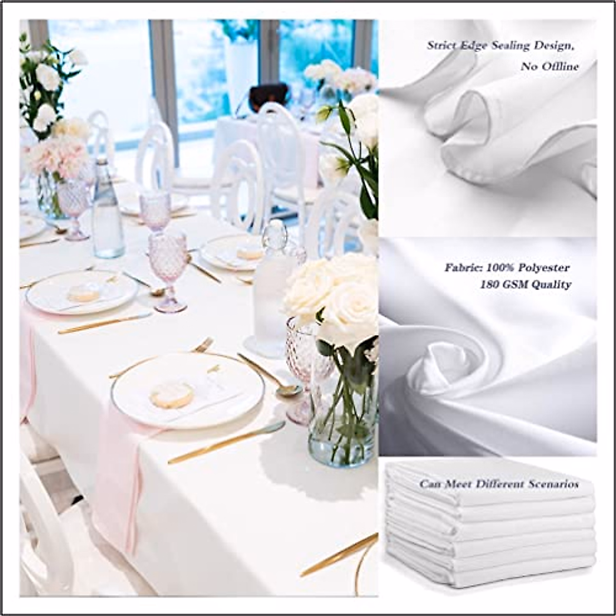 TANIASH 6 Pack White Tablecloths for Rectangle Tables 60 x 102 Inch,Wrinkle Resistant Polyester Table Cloth for 6 Foot Table,Great for Wedding Banquet Restaurant/Parties/Baby Shower