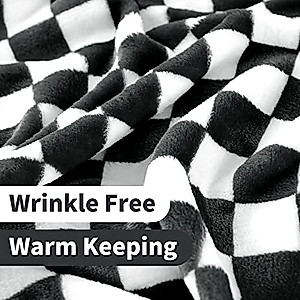 FY FIBER HOUSE Checkered Flannel Fleece Throw Blanket Queen Size Soft Cozy Checkerboard Grid Print Chessboard Gingham Pattern Blankets for Bed Couch Sofa, 90"x90", Black