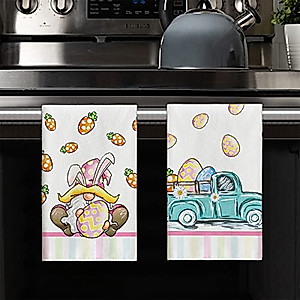 Artoid Mode Stripes Gnome Truck Egg Happy Easter Kitchen Towels Dish Towels, 18x26 Inch Seasonal Decoration Hand Towels Set of 2