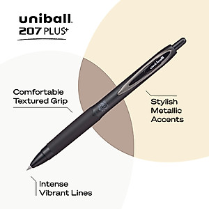 uni-ball 207 Plus+ Retractable Gel Pens 6 Pack in Assorted Colors with 0.7mm Medium Point Pen Tips - Uni-Super Ink+ is Smooth, Vibrant, and Protects Against Water, Fading, and Fraud