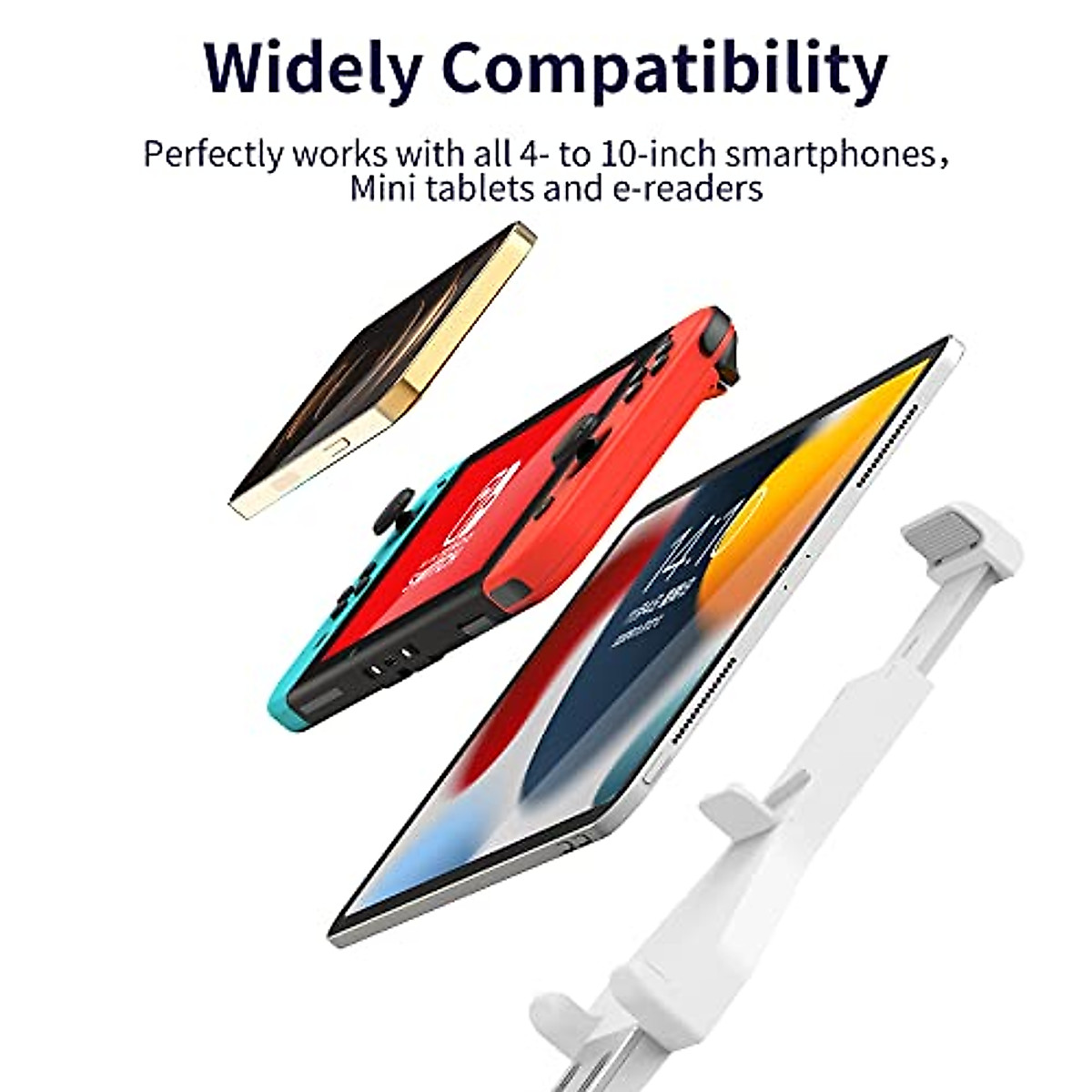 Flexible Cell Phone Holder Stand，with A Rotating Aluminum Base and Mount Clamp，Compatible with 4-10'' Device iPhone X Xs 11 12 13 Pro Max XR SE/iPad/Kindle，Used for Desktop,Bed,Couch(Silver)