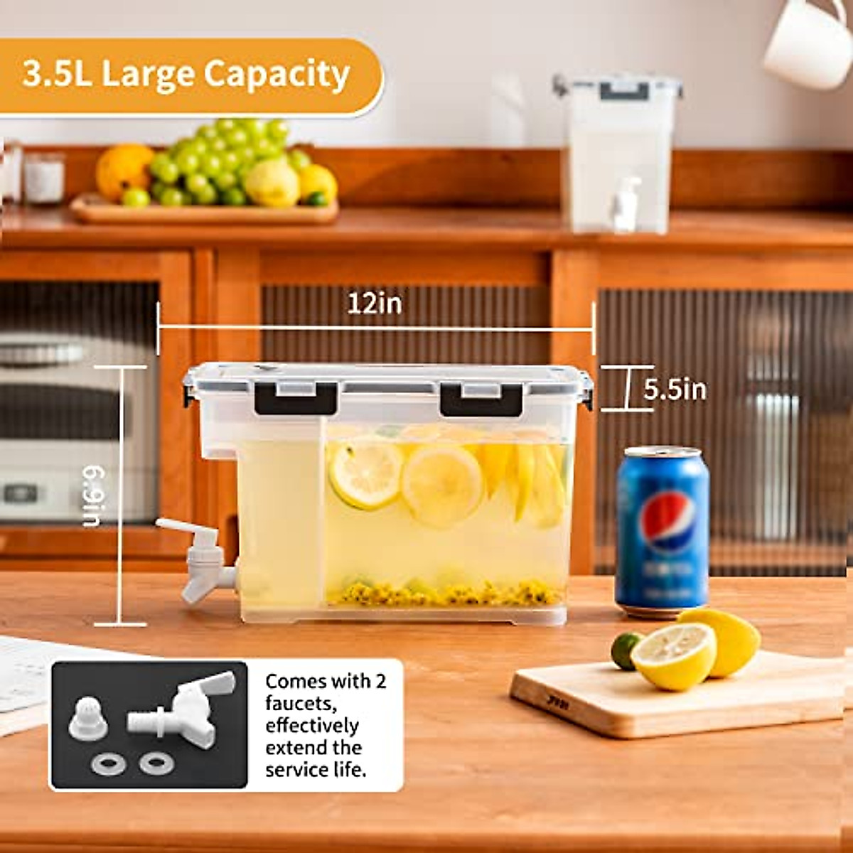 Cold Kettle with Faucet, 3.5L Refrigerator Juice Water Pitcher, Home Plastic Beverage Dispenser, Filter Drink Container for Home, Kitchen, Camping, Party