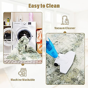 Carvapet Washable Rug 8x10, Green Modern Abstract Area Rugs, Low Pile Rugs with Rubber Backing, Stain Resistant Rugs for Living Room, Foldable Machine Washable Area Rug