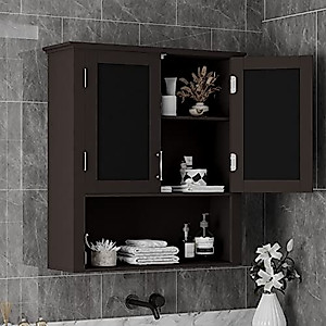 VIVIJASON Wall Mounted Bathroom Cabinet, Over The Toilet Space Saver Storage Cabinet, Medicine Wall Cabinet Storage Organizer, Cottage Collection Wall Cabinet with 2 Doors & Adjustable Shelf, Espresso