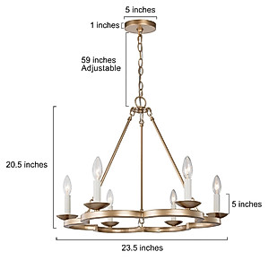 classy leaves Gold Chandeliers for Dining Room, 6-Light Wagon Wheel Chandelier with White Candle, Modern Chandelier Light Fixture Island Light for Kitchen Island, Living Room, Bedroom
