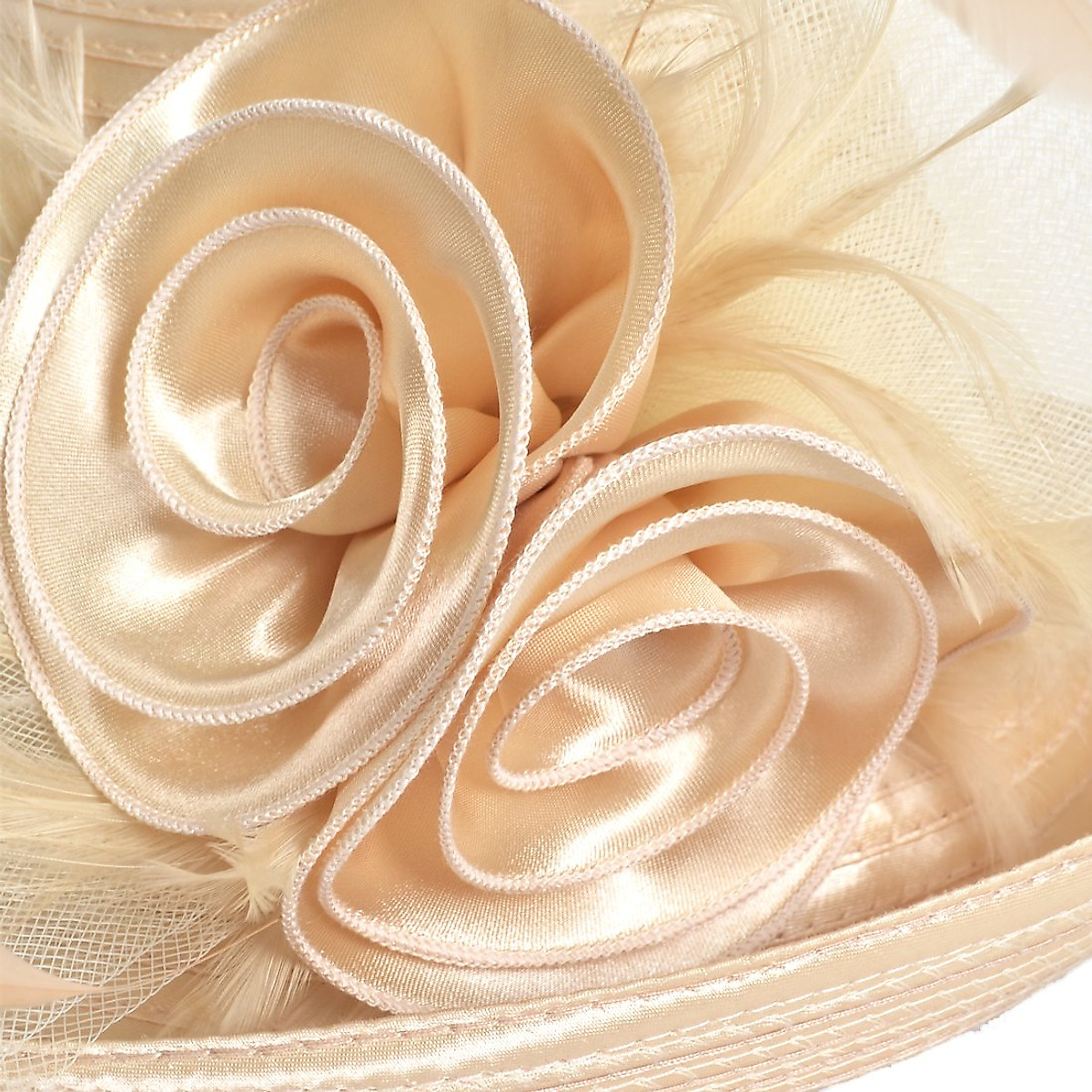 Women Kentucky Church Derby Dress Wedding Party Feather Bucket Hat S608-A (Apricot)