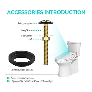 R&T 3'' Toilet Tank to Bowl Octagon Gasket with 2 pcs Brass Bolts Hardware Kit for 2-Piece Toilet (3 inch)