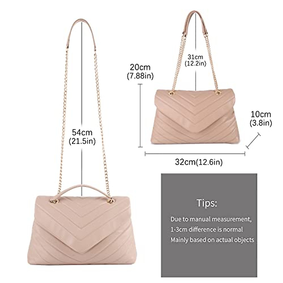 LMKIDS Quilted Crossbody Bags for Women, Trendy Roomy Shoulder Handbags with Flap Gold Hardware Chain Purses Shoulder Bag (Apricot-12.6in)