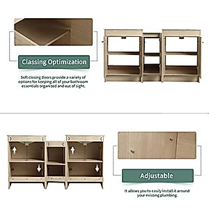 Goujxcy 60 Inch Bathroom Vanity Sink Combo with Side Cabinet, Freestanding Bathroom Vanity Cabinet Plywood Bath Vanity Cabinet with Double 24" Bathroom Vanity and a 12" Ceramic Countertop Side Cabinet