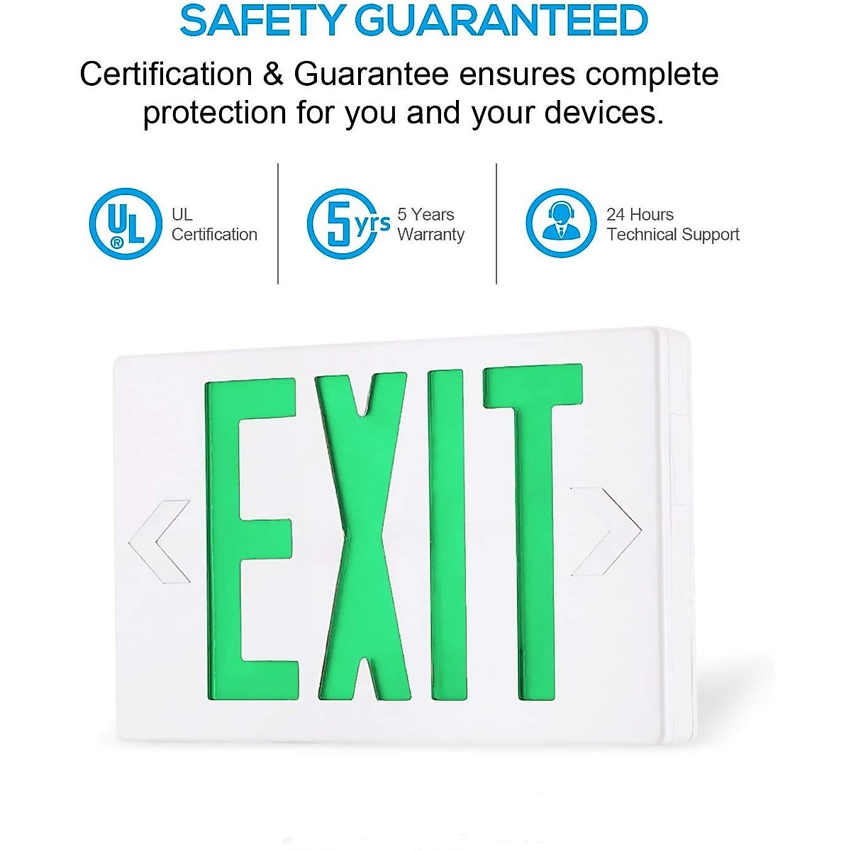 EXITLUX 1 Pack Green Led Emergency Exit Lights with Battery Backup-UL Listed 120V/227V Double Face- Exit Sign with Emergency Lights-Plug in Emergency Battery Lights