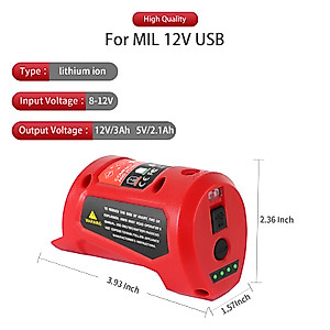 【Multi-Function】 CaliHutt 12V USB Power Charger Adapter Replacement for Milwaukee m12 12V Battery Adapter Milwaukee Heated Jacket 49-24-2310 48-59-1201 Compatible with 48-11-2420 48-11-2411 48-11-2401