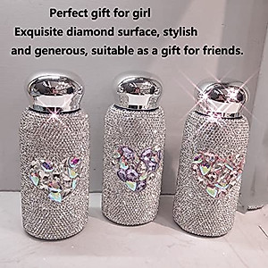 Thermos Cup Travel Mug Bling Rhinestone Shinning Water Bottle Stainless Steel Diamond Flask Vacuum Bottle for Christmas Birthday Valentine's Day Birthday Gift,Pink