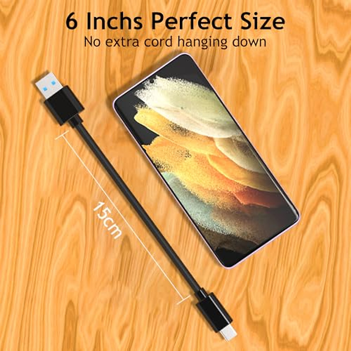 USB A to USB C 3.1/3.2 Gen 2 Cable 10Gbps Data Transfer (6inch/0.5FT), Short USB C SSD Cable with 60W QC 3.0 Fast Charging, Spare Cable for Samsung T7, SanDisk Extreme Portable SSD, Crucial X8, WD