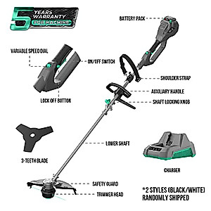 Litheli 40V Cordless String Trimmer Brushless Motor 14", Battery Powered 2 IN 1 Grass Trimmer and Brush Cutter, 2.0Ah Battery & Charger, Dual Line Bump Feed for Lawn Trimming, Brush Cutting, Lawn Care