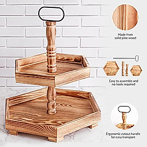 Farmhouse Tiered Tray - Two Tier Tray in Rustic Wood for Kitchen Counter, Wooden Serving Tray, Cupcake Stand, Coffee Bar and Food Display