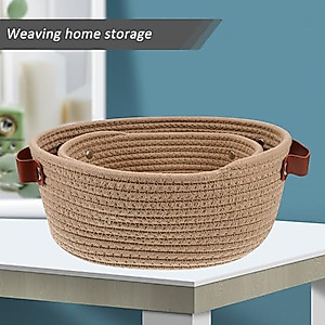 JEWEDECO 2pcs Cotton Rope Basket Home Decor Hamper Storage Baskets Makeup Baskets Cotton Rope Snack Basket Desktop Storage Basket Household Snack Holder Snack Storage Holder Khaki Leather