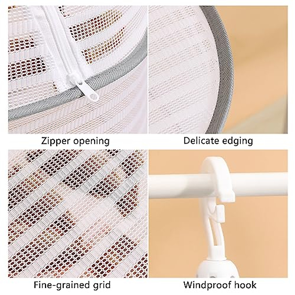 Akloker 4 Layer Mesh Drying Net with Zips Bra Drying Clothes Net Removable Folding Anti-Fly Windproof Hook Fine-Grained Grid for Flowers Buds Plants Organizer Drying for Fish/Vegetables/Fruit/Herbs