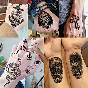 TASROI 61 Sheets Realistic Skull Tiger Wolf Lion Temporary Tattoos For Women Men Arm Sleeve, 3D Halloween Temp Tattoos Adults Compass Black Rose Flower, Bulk Fake Tattoos That Look Real And Last Long