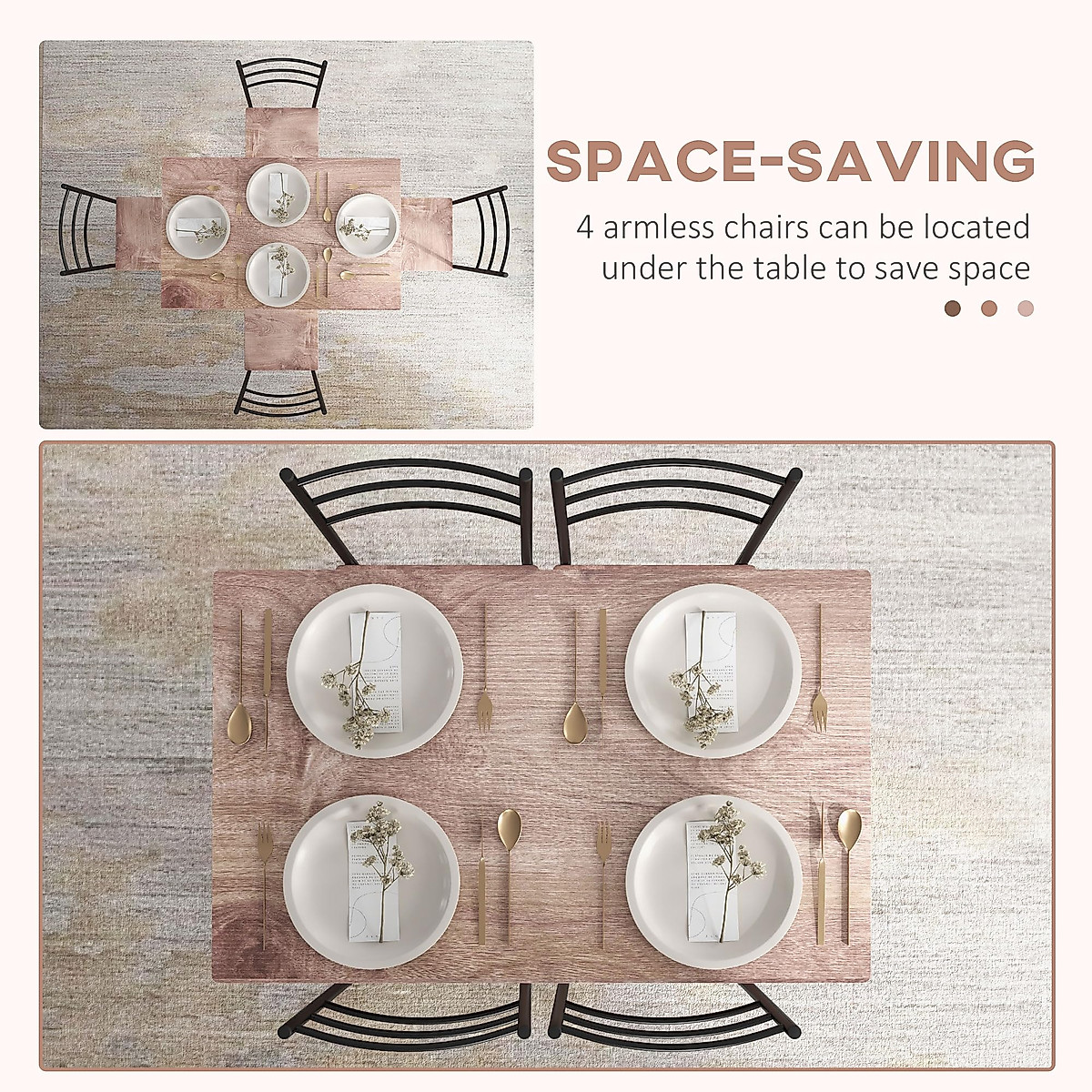 HOMCOM 5 Piece Dining Room Table Set for 4, Space Saving Kitchen Table and Chairs, Rectangle Dining Set with Steel Frame for Breakfast Nook