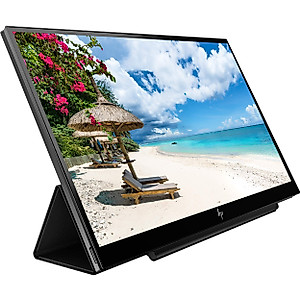 HP E14 FHD (1920 x 1080) Portable Travel Monitor Bundle with USB Type-C, Black Marble Bluetooth Folding Wireless Keyboard, and Black Pebble M355 Bluetooth Wireless Mouse