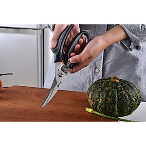 Gerior Spring Loaded Poultry Shears - Heavy Duty Kitchen Scissors for Cutting Chicken, Poultry, Game, Bone, Meat - Chopping Food, Herb - Stainless Steel - Black