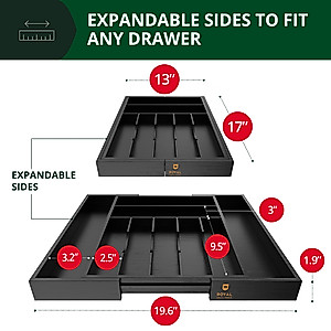 ROYAL CRAFT WOOD Luxury Bamboo Kitchen Drawer Organizer - Silverware Organizer - Utensil Holder and Cutlery Tray with Grooved Drawer Dividers for Flatware and Kitchen Utensils (9 Slot, Black)