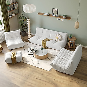 TIFLON Lazy Floor Sofa,Minimalist Sofa Couch,Teddy Velvet 3Seatert Sofa, Fireside Chair,Tatami Sofa,Corner Relax Sofa Couch for Living Room Bedroom Salon Office-Beige