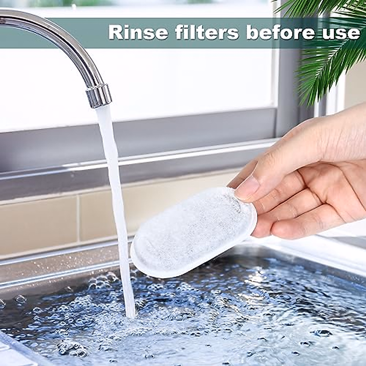 Paterr 64 Pack Cat Water Fountain Filters with 64 Sponges Pet Fountain Replacement Filters for Stainless Steel 108oz/3L, 67oz/2L Pet Fountain