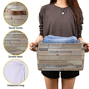 ALAZA Wood Plank Rustic Large Storage Baskets with Handles Foldable Decorative 2 Pack Storage Bins Boxes for Organizing Living Room Shelves Office Closet Clothes