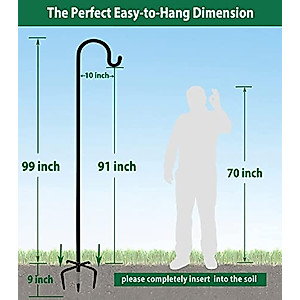 Artibear Adjustable Outdoor Shepherd Hook Stand with 5 Prong Base, 108 Inches Tall 3/5 in Thick, Shiny Black (1 Packs)