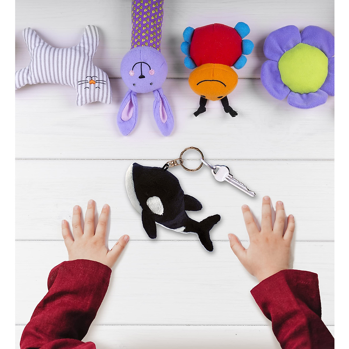 Puzzled Killer Whale Plush Keychain Stuffed Animal Toy - Soft Ocean Life Animal Black Whale Charm Keyring, Decorative Plush Toy Accessory Fun Buddy For Kids Bag - 4 Inches