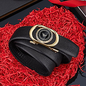 VANNANBA Men's Belt Ratchet Leather Casual Automatic Slide Buckle with Gift Box
