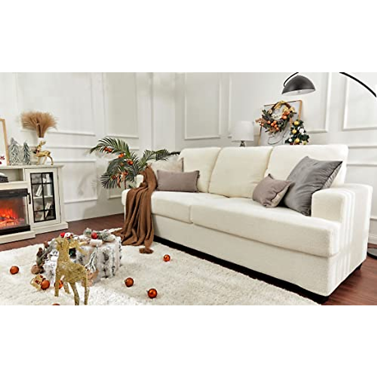 AMERLIFE Sofa, Deep Seat Sofa-Contemporary Bouclé Sofa Couch, 3 Seater for Living Room-Oversized Off-White Comfy Visit The Store 97in x 33in x 40in