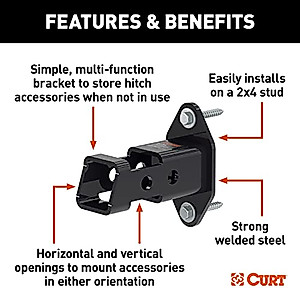 CURT 45069 Hitch Accessory Wall Mount, 2-Inch Receiver Black