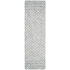 SAFAVIEH Abstract Collection Runner Rug - 2'3" x 12', Blue & Ivory, Handmade Wool, Ideal for High Traffic Areas in Living Room, Bedroom (ABT203A)