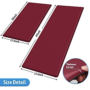 StepLively Kitchen Mat, 2 PCS Kitchen Rugs, Cushioned Kitchen Mats for Floor, Anti-Fatigue Mat, Kitchen Rug Set, Non-Skid Standing Mat for Kitchen, Office, Sink, 17.3"×30"+17.3"×47", Red